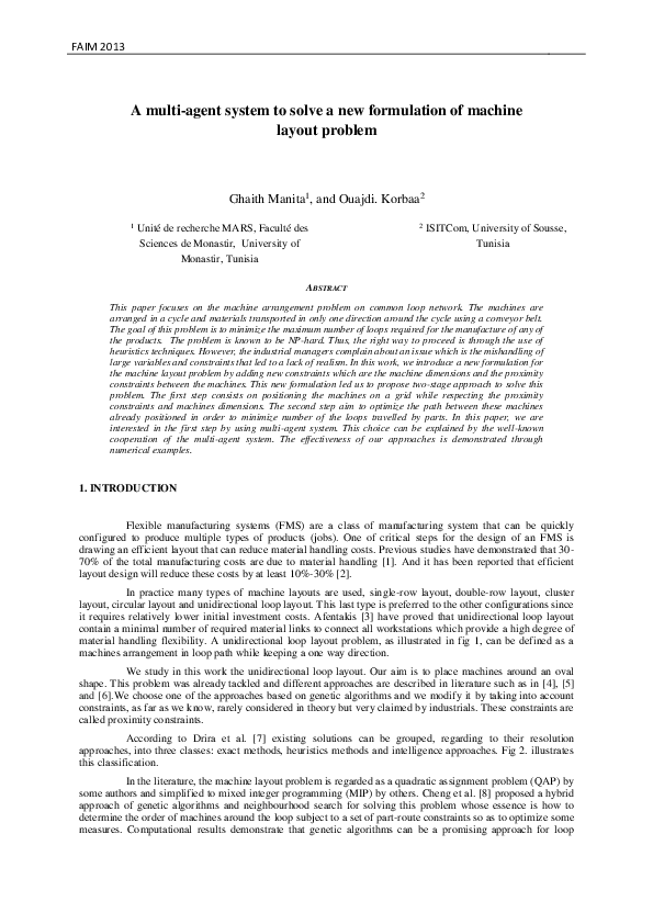 (PDF) A Multi-Agent System to Solve a New Formulation of Machine Layout ...