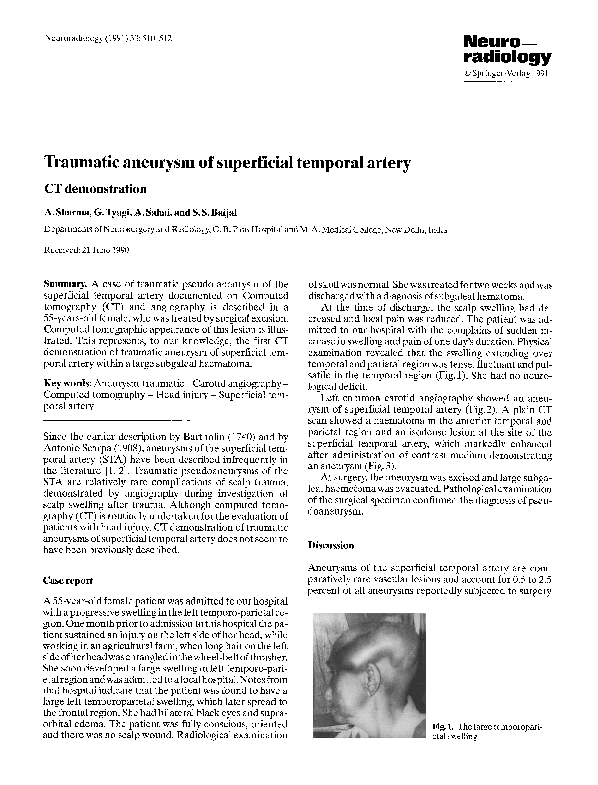 (PDF) Traumatic aneurysm of superficial temporal artery