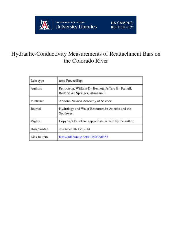 (PDF) Hydraulic-Conductivity Measurements of Reattachment Bars on the ...