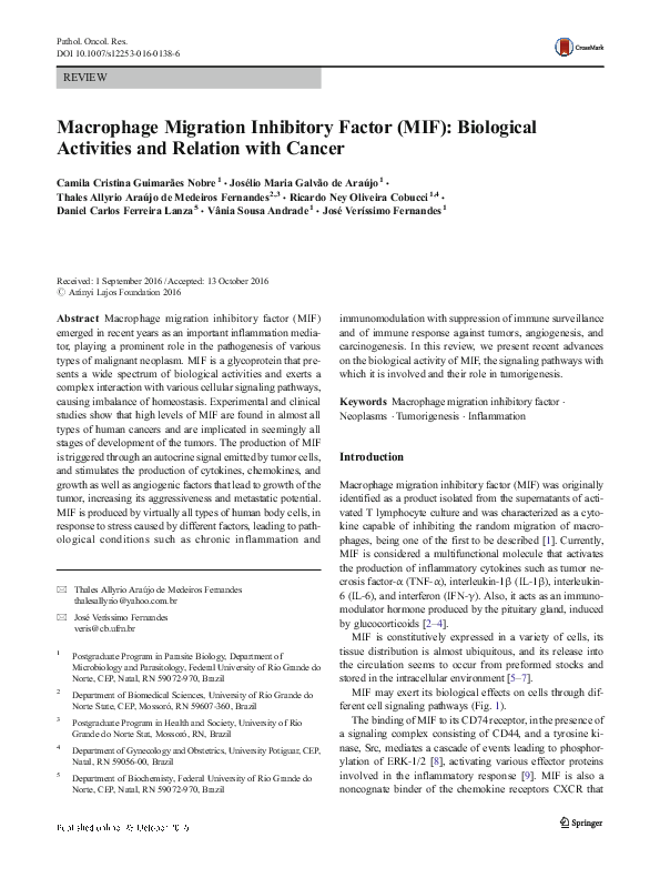 (PDF) Macrophage Migration Inhibitory Factor (MIF): Biological ...