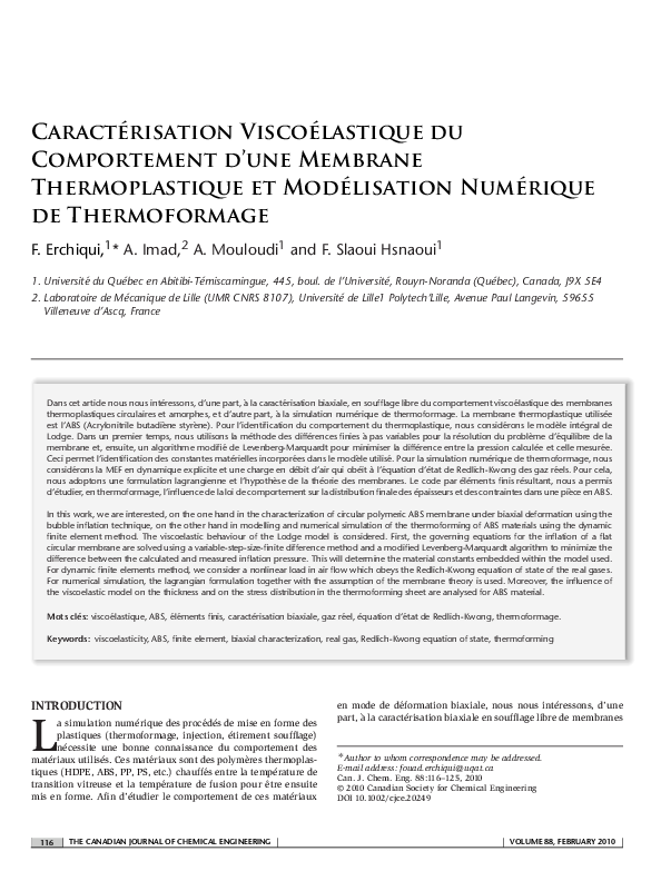 (PDF) Caractérisation viscoélastique du comportement d'une membrane thermoplastique et ...