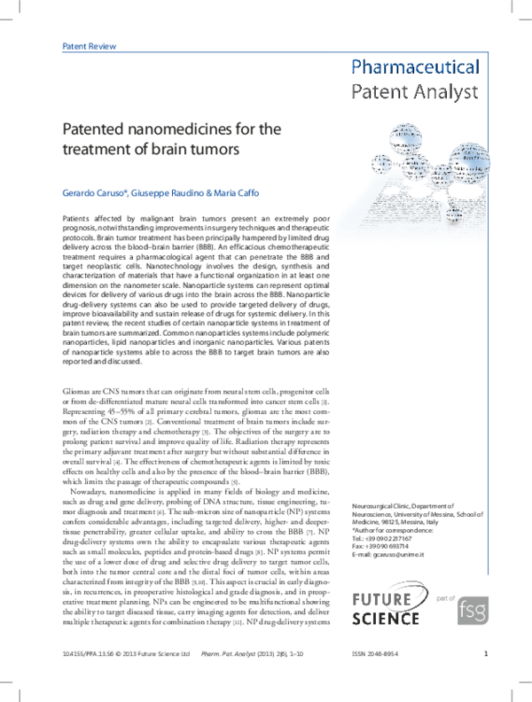 (PDF) Patented nanomedicines for the treatment of brain tumors