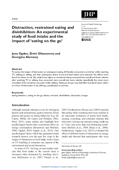 (PDF) Distraction, restrained eating and food intake: an experimental ...