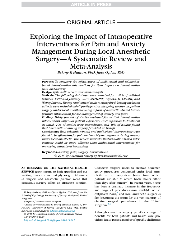 (PDF) Exploring the Impact of Intraoperative Interventions for Pain and ...