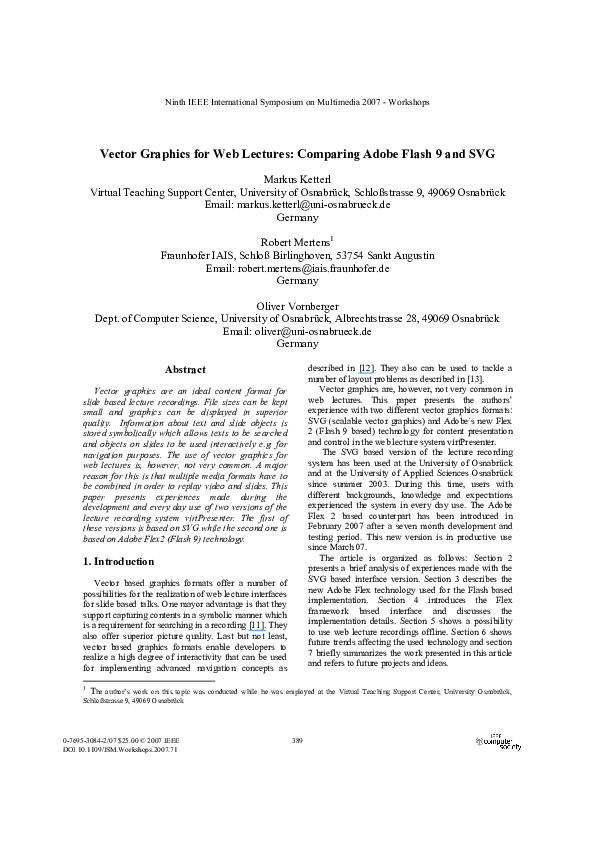(PDF) Vector Graphics for Web Lectures: Comparing Adobe Flash 9 and SVG | Markus Ketterl and ...