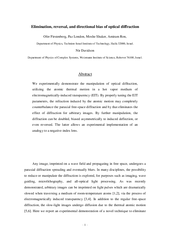 (PDF) Elimination, reversal and directional bias of optical diffraction