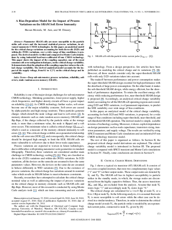 Pdf A Bias Dependent Model For The Impact Of Process Variations On The Sram Soft Error Immunity