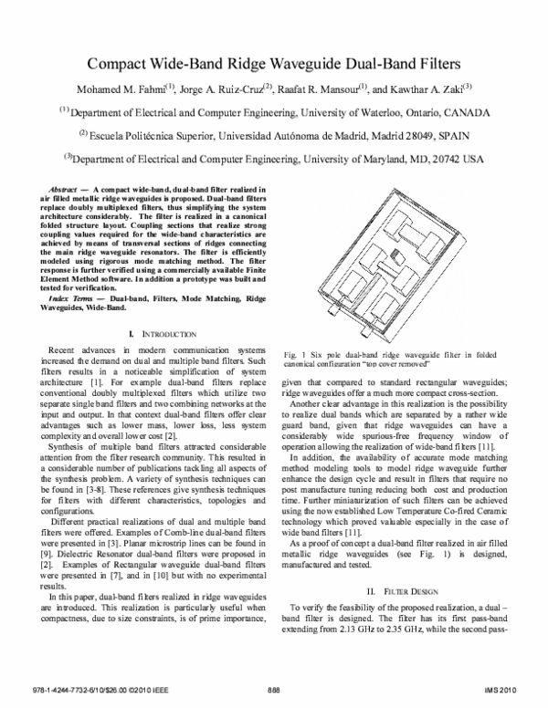 (PDF) Compact wide-band ridge waveguide dual-band filters | M Fahmi - Academia.edu