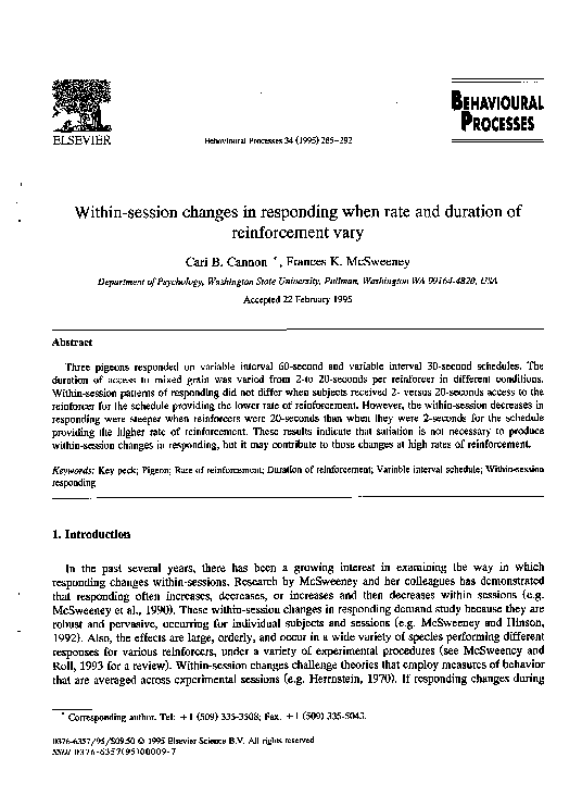 (PDF) Within-session changes in responding when rate and duration of reinforcement vary