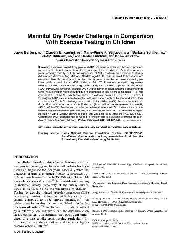(PDF) Mannitol dry powder challenge in comparison with exercise testing ...