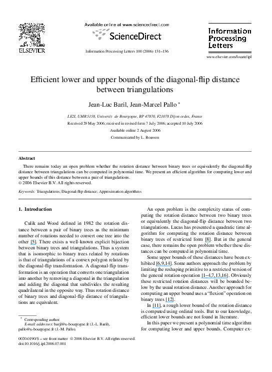 (PDF) Efficient lower and upper bounds of the diagonal-flip distance between triangulations