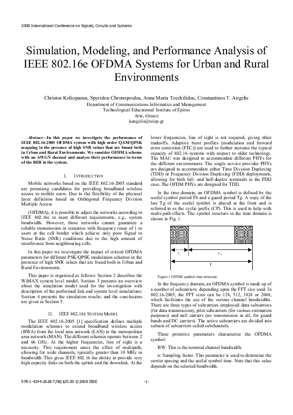 (PDF) Simulation, Modeling, and Performance Analysis of IEEE 802.16e OFDMA Systems for Urban and ...
