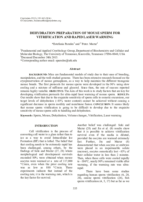 (PDF) DEHYDRATION PREPARATION OF MOUSE SPERM FOR VITRIFICATION AND ...