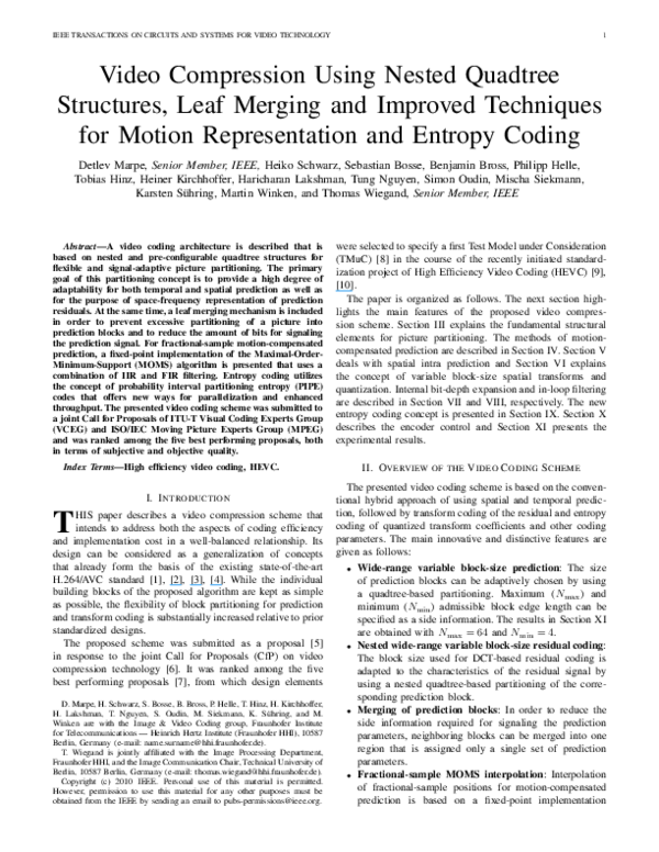 Pdf Video Compression Using Nested Quadtree Structures Leaf Merging