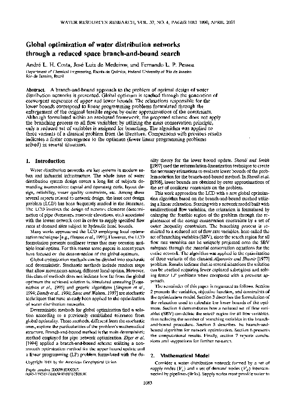 Pdf Multi Objective Optimization Of Water Distribution Networks Zong Woo Geem