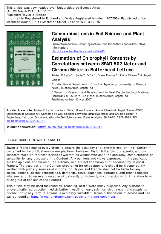(PDF) Estimation of Chlorophyll Contents by Correlations between SPAD ...