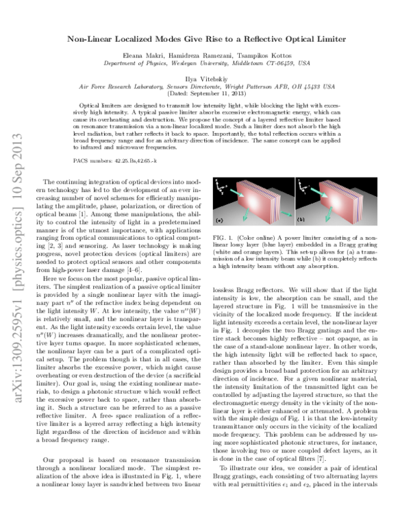 (PDF) Non-Linear Localized Modes Give Rise to a Reflective Optical Limiter