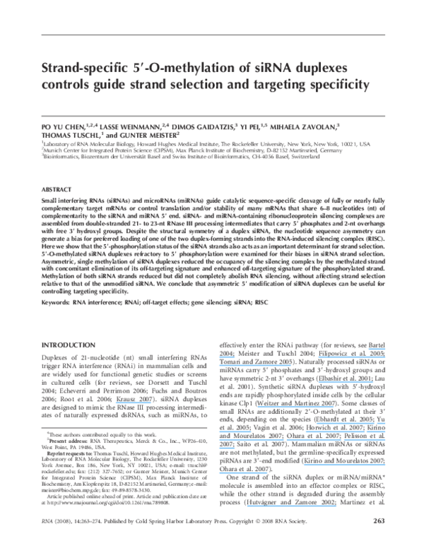 (PDF) Strand-specific 5'-O-methylation of siRNA duplexes controls guide ...