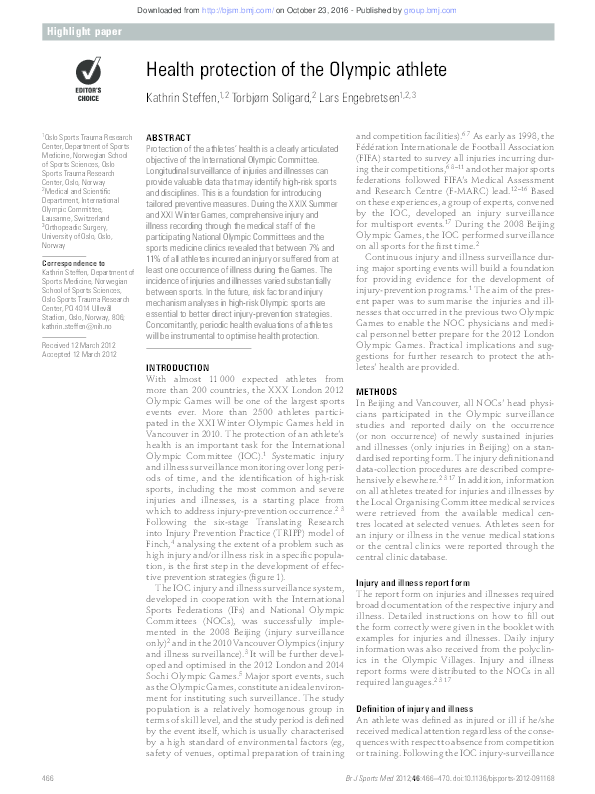 (PDF) Health protection of the Olympic athlete