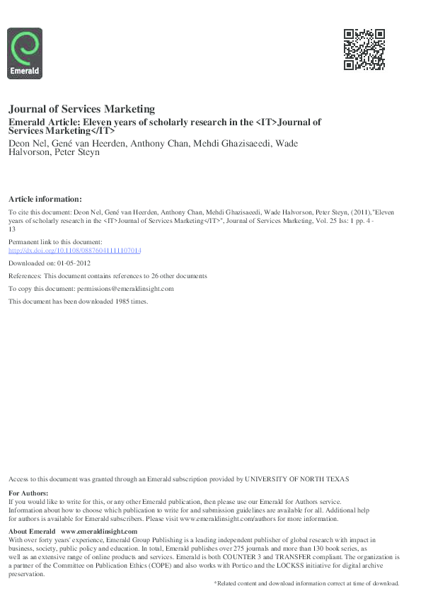 (PDF) Eleven years of scholarly research in the Journal of Services ...