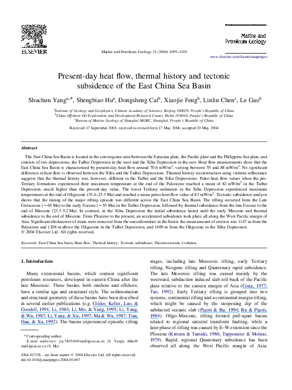Pdf Present Day Heat Flow Thermal History And Tectonic Subsidence Of