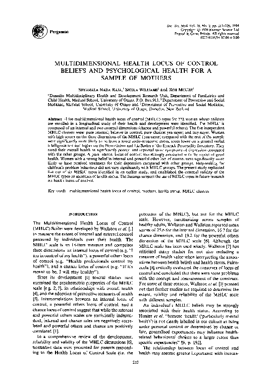 (PDF) Multidimensional health locus of control beliefs and ...