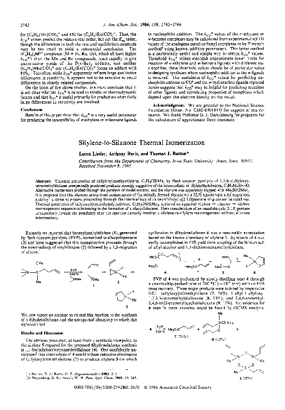 (PDF) Silylene-to-silanone thermal isomerization | Anthony Revis ...