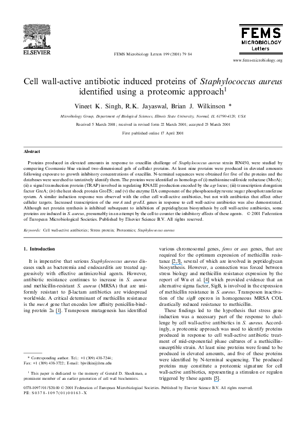 (PDF) Cell wall-active antibiotic induced proteins of Staphylococcus aureus identified using a ...
