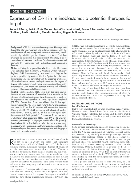 (PDF) Expression of C-kit in retinoblastoma: a potential therapeutic target