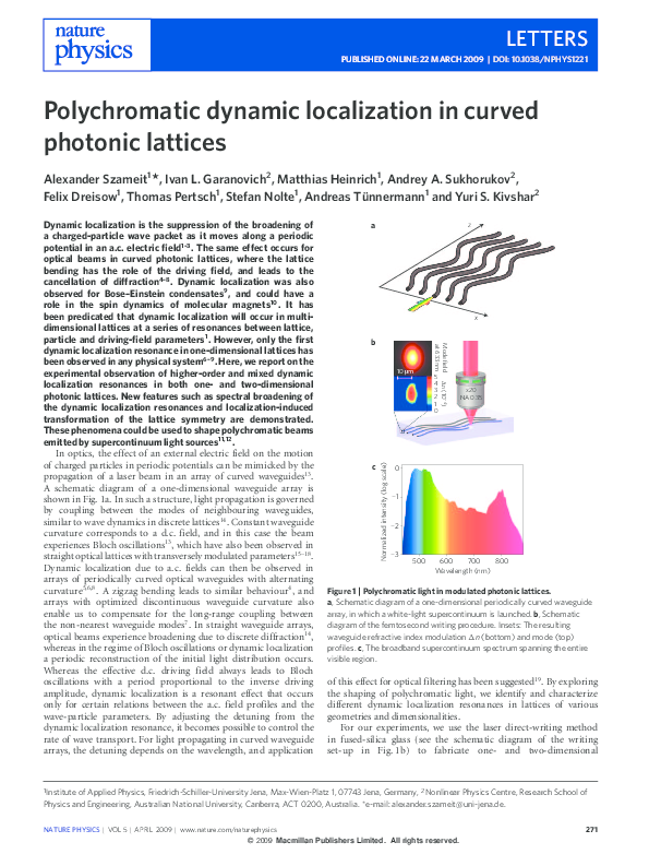 (PDF) Polychromatic dynamic localization in curved photonic lattices
