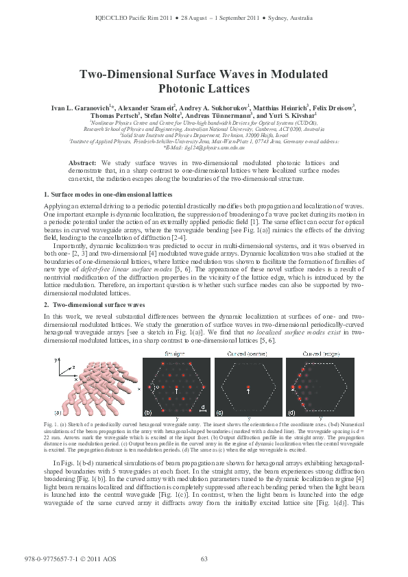 (PDF) Two-dimensional surface waves in modulated photonic lattices
