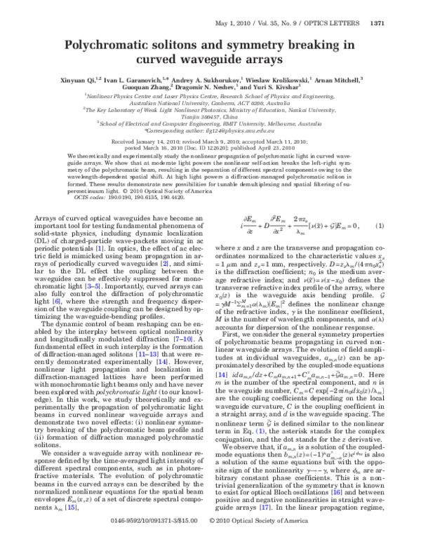 (PDF) Polychromatic solitons and symmetry breaking in curved waveguide arrays