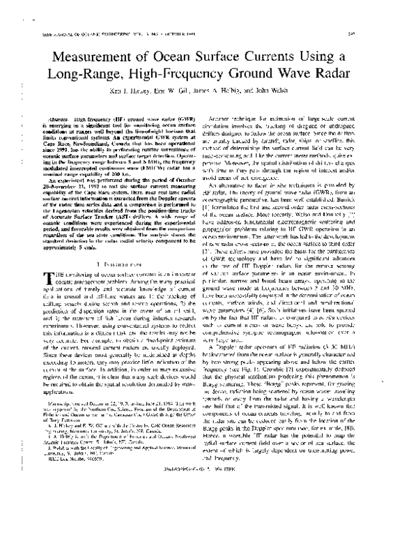 (PDF) Measurement of ocean surface currents using a long-range, high ...