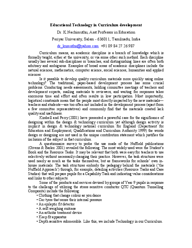 (DOC) Educational technology in curriculum development