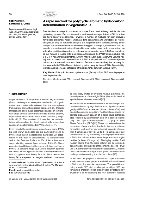 (PDF) A rapid method for polycyclic aromatic hydrocarbon determination in vegetable oils