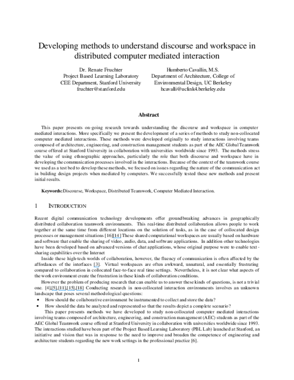 (PDF) Developing methods to understand discourse and workspace in distributed computer-mediated ...