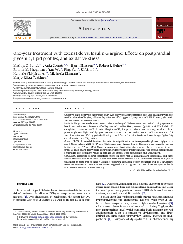 (PDF) One-year treatment with exenatide vs. Insulin Glargine: Effects ...