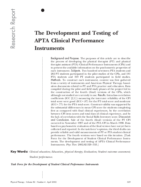 (PDF) The Development and Testing of APTA Clinical Performance Instruments