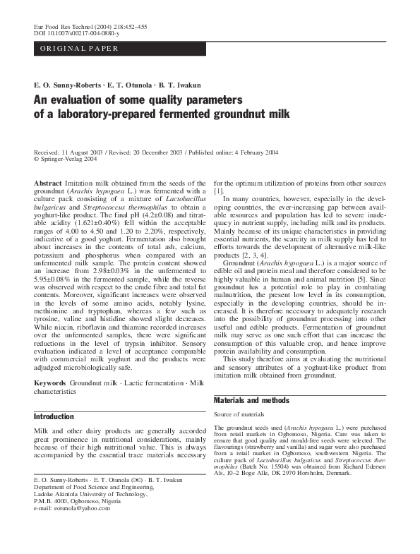 (PDF) An evaluation of some quality parameters of a laboratory-prepared ...