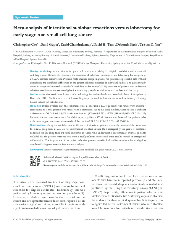 Pdf Sublobar Resection For Early Stage Lung Cancer Arjun Pennathur