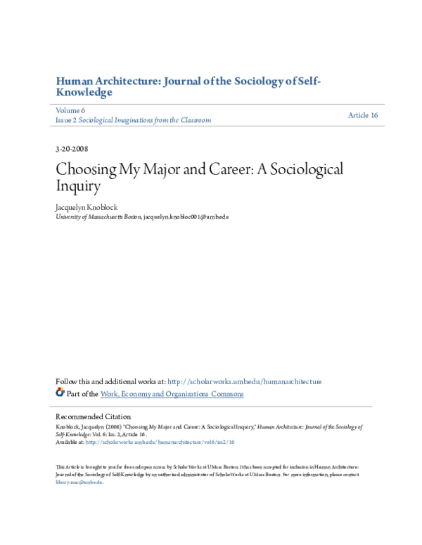 (PDF) Choosing My Major and Career: A Sociological Inquiry