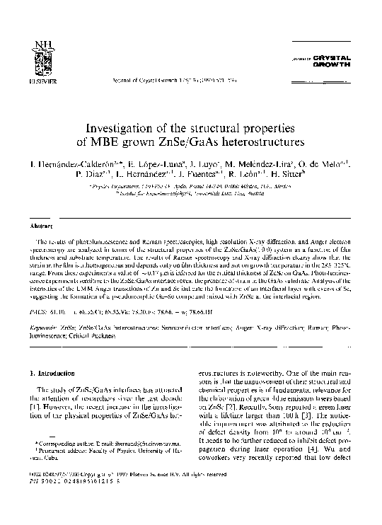 (PDF) Investigation of the structural properties of MBE grown ZnSe GaAs ...
