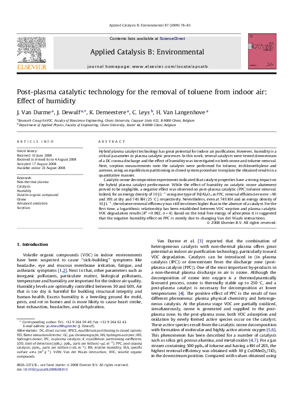 (PDF) Post-plasma catalytic technology for the removal of toluene from ...