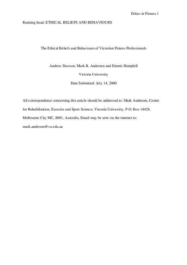 (PDF) The Ethical Beliefs and Behaviours of Victorian Fitness Professionals