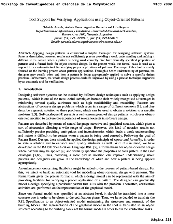 (PDF) Tool support for verifying applications using object-oriented patterns