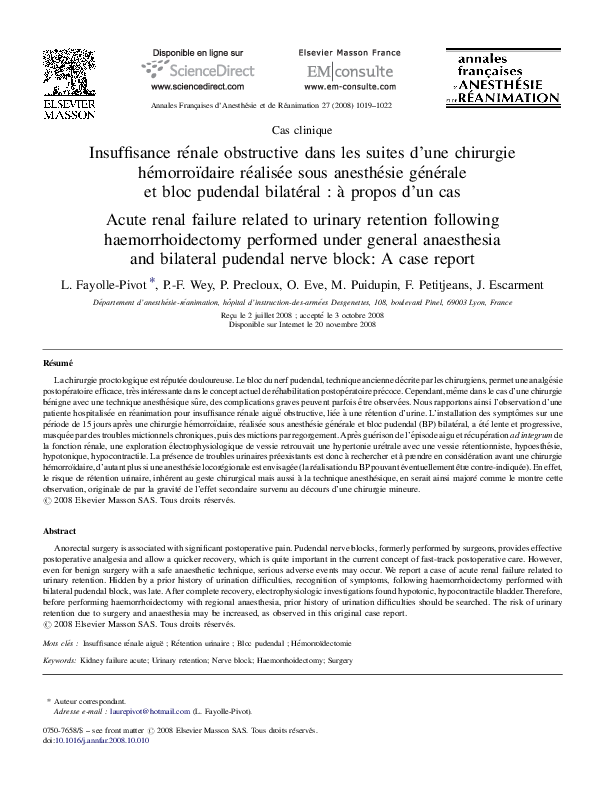 (PDF) Insuffisance rénale obstructive dans les suites d’une chirurgie ...