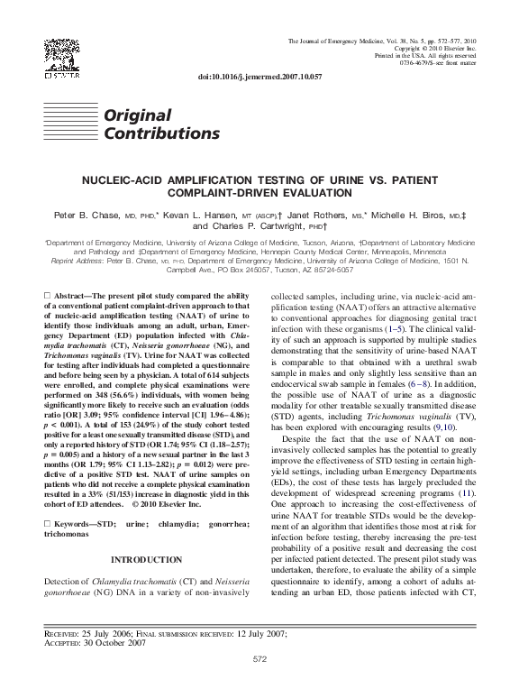 (PDF) Nucleic-Acid Amplification Testing of Urine vs. Patient Complaint ...