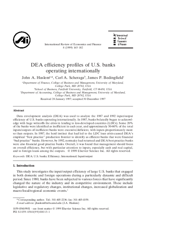 (PDF) DEA efficiency profiles of U.S. banks operating internationally