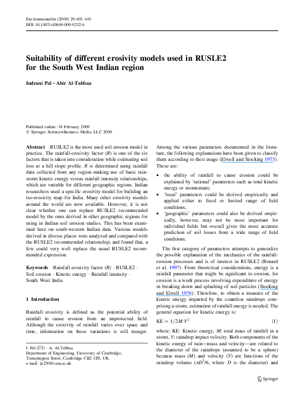(PDF) Suitability of different erosivity models used in RUSLE2 for the ...