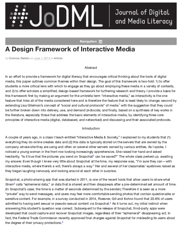 (PDF) A Design Framework of Interactive Media